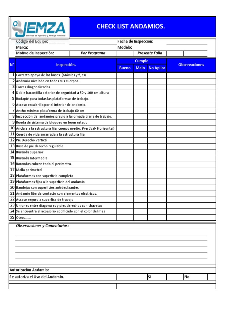 Inspección y Checklist de Andamios | PDF