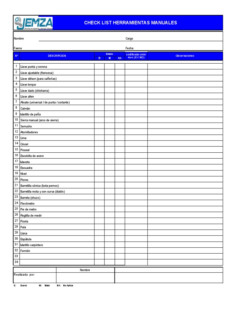 Check List de Herramientas Manuales | PDF