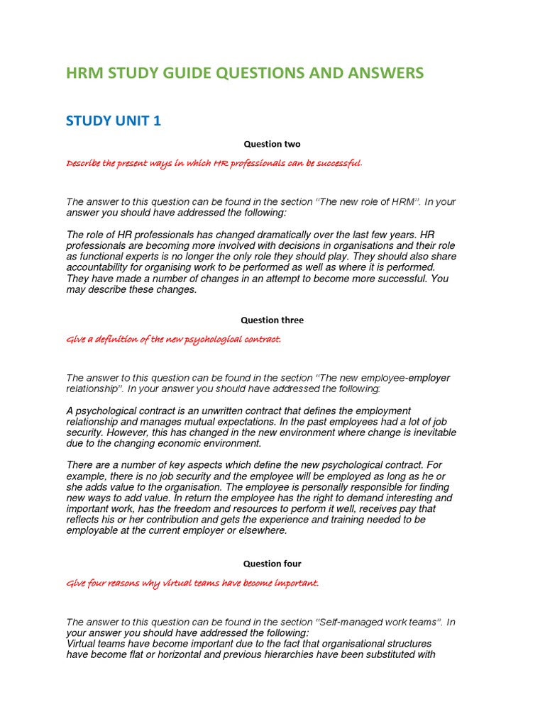 HRM Study Guide: Key Concepts Explained | PDF | Leadership | Strategic ...