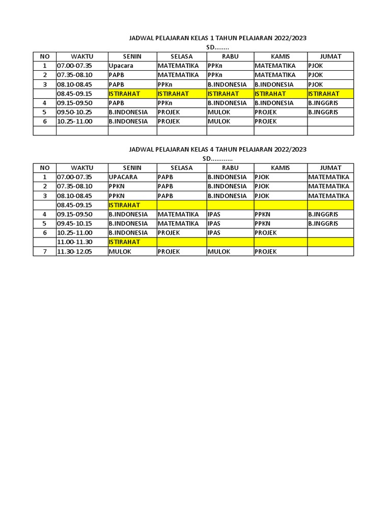 Jadwal Kls 1 | PDF