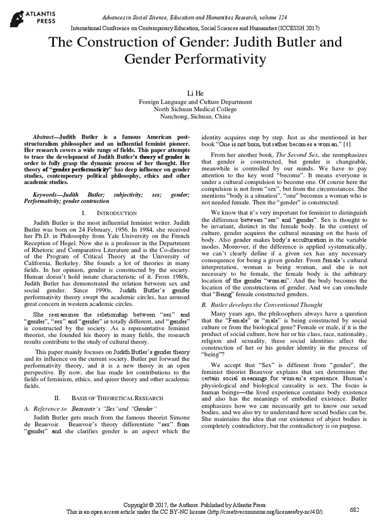 The Construction of Gender: Judith Butler and Gender Performativity | PDF | Gender | Gender Studies