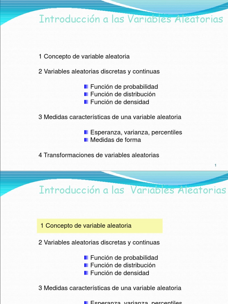 Introducción a las variables aleatorias discretas y continuas | PDF | Variable aleatoria | Valor ...
