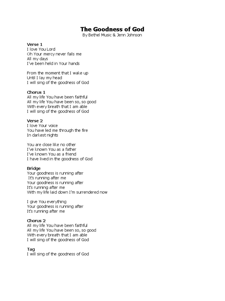 Goodness of God Lyrics Overview | PDF