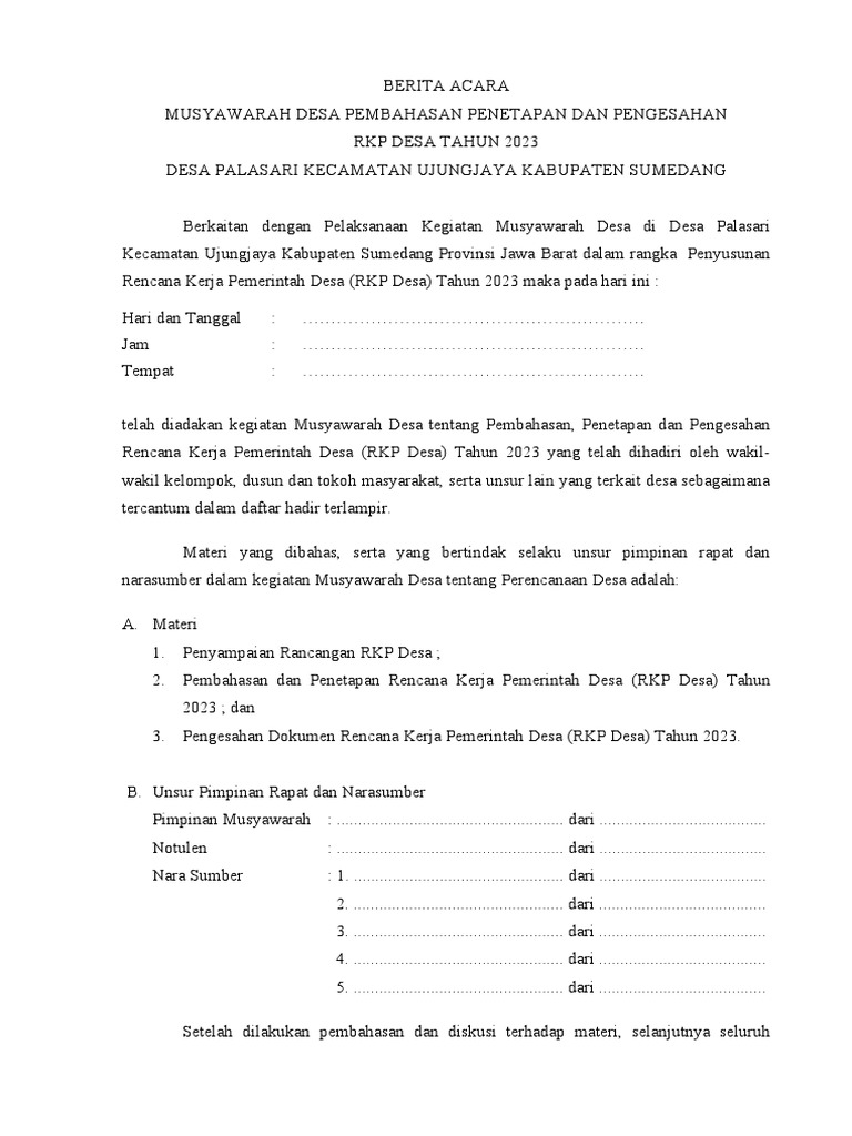 2022 BA Musdes Pengesahan RKP Desa 2023 | PDF