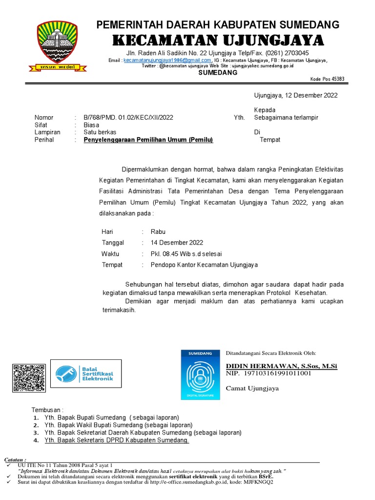 Undangan Pemilu Kecamatan Ujungjaya | PDF