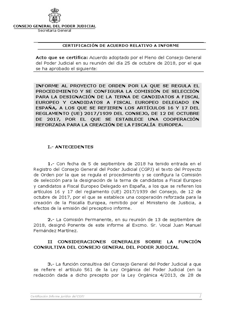 Informe CGPJ sobre Fiscalía Europea | PDF | Comisión Europea | Formas de gobierno