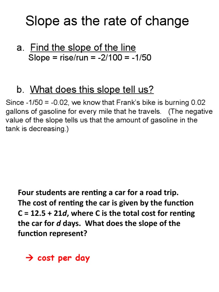Slope and rate of change in word problems | PDF | Slope | Equations