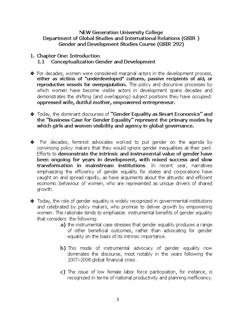 Chapter One Intriduction Conceptualizing Gnder and Developoment | PDF | Sustainability | Gender ...