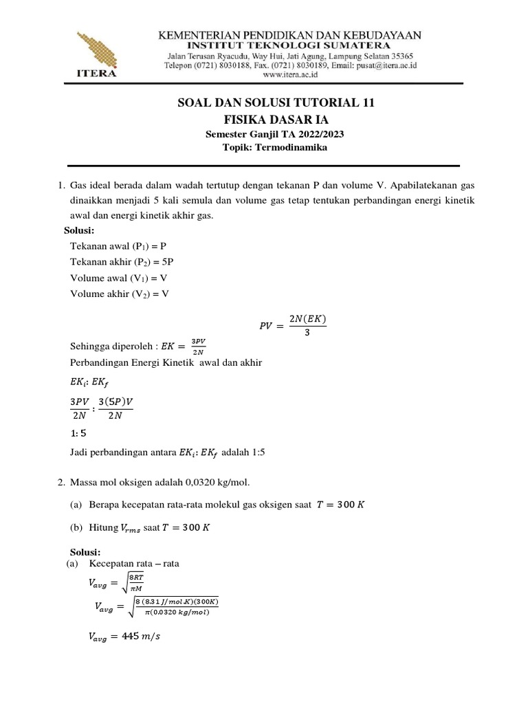 T11 - Soal Dan Solusi ToT Fisdas 1A - Termodinamika | PDF
