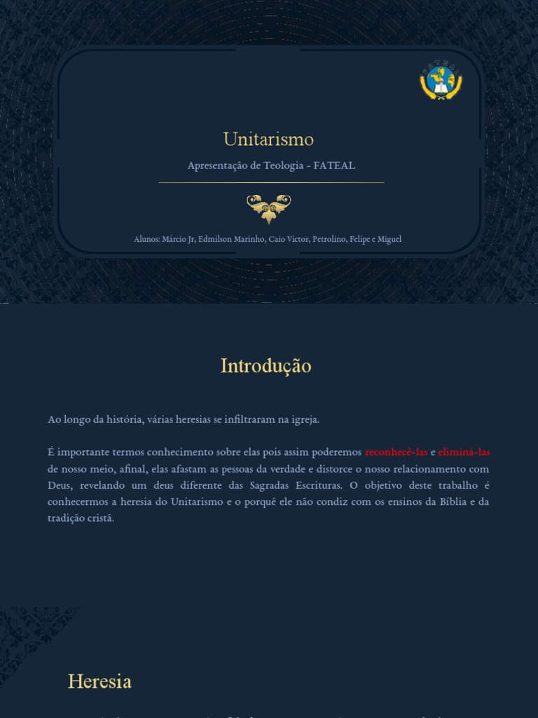 Unitarismo - Slide | PDF | Trindade | Heresia