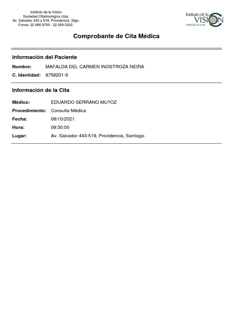 Comprobante de Cita Médica: Información Del Paciente | PDF