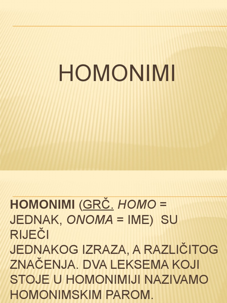 Homonimi I Hiponimi | PDF
