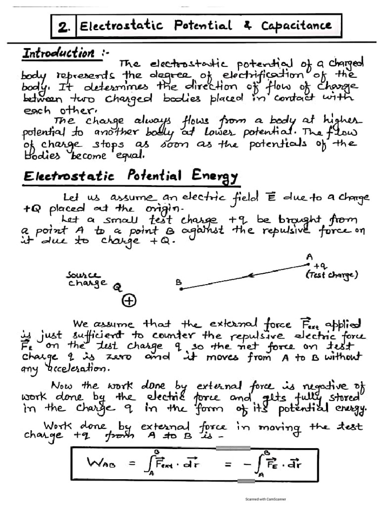 ELECTRIC POTENTIAL AND CAPACITANCE Notes | PDF