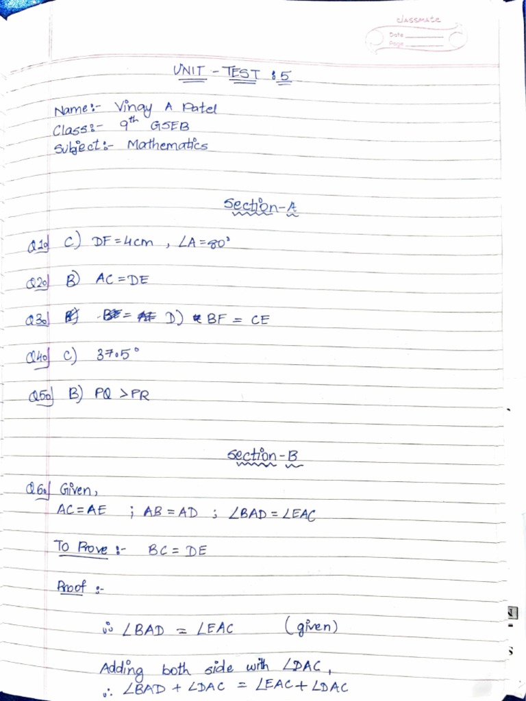 Maths Unit Test - 5 | PDF