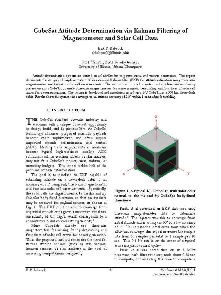 CubeSat Attitude via Kalman Filter | PDF | Attitude Control | Rotation ...