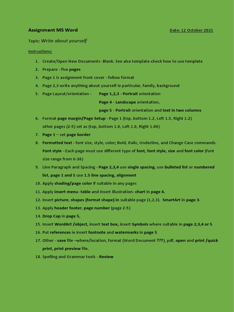 Assignment MS Word Oct 2021 | PDF