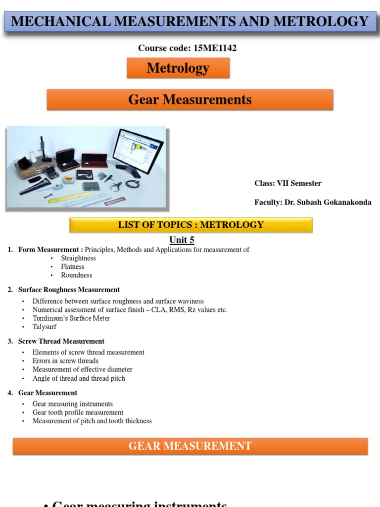 MMM Lecture - Unit 5 - Metrology - Gear Measurement | PDF | Gear ...