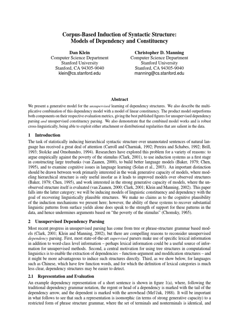 Klein and Manning-Factored Syntactic Induction | PDF | Parsing | Cognition
