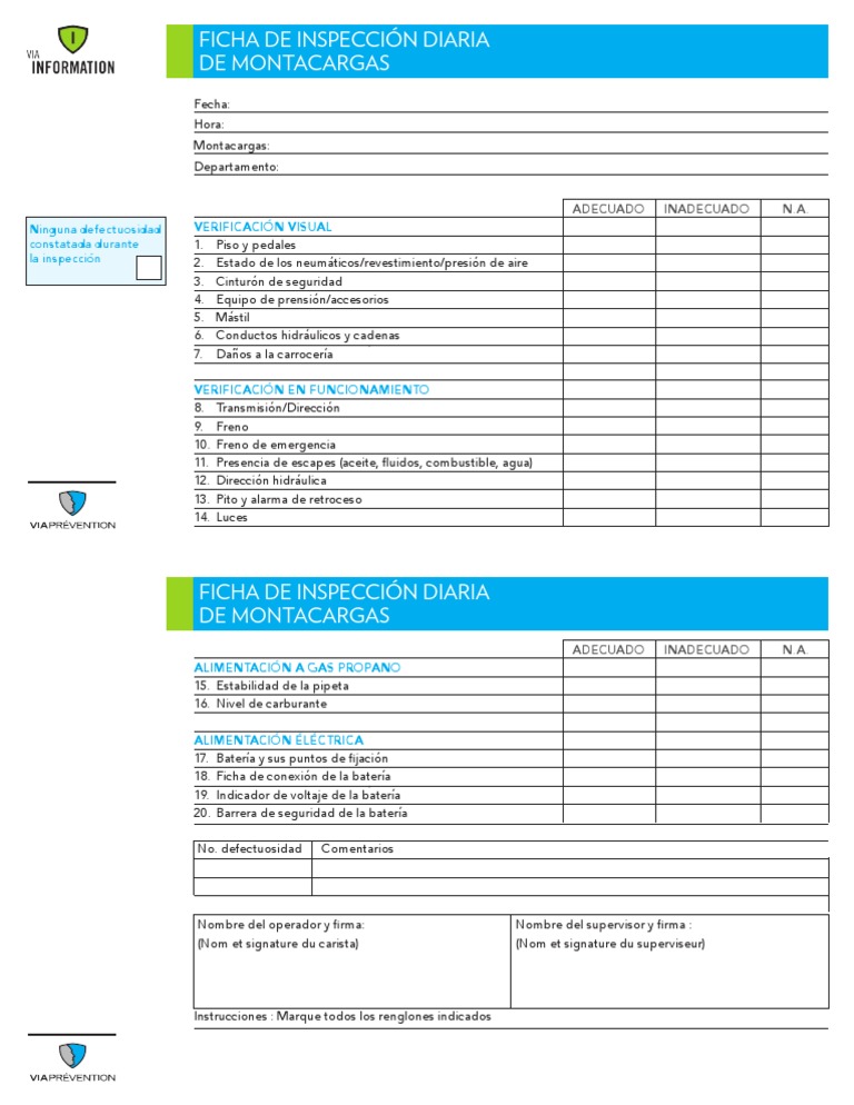 Ficha de Inspeccion Diaria de Montacargas | PDF Ficha de Inspeccion Diaria de Montacargas | PDF