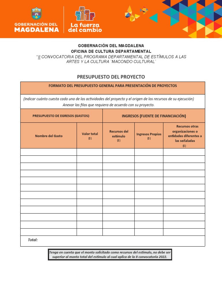 Formato Presupuesto de Proyectos | PDF