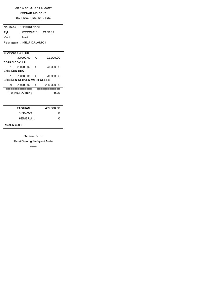 Nota Kasir Restoran | PDF