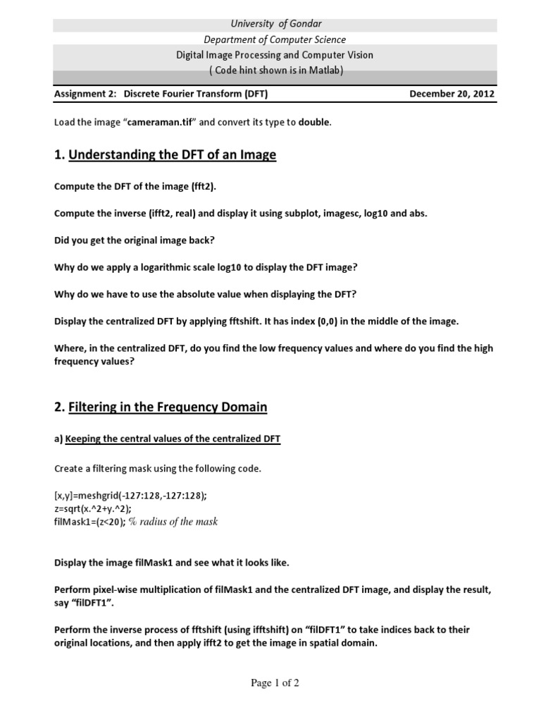 Assignment 2 | PDF | Discrete Fourier Transform | Digital Signal Processing