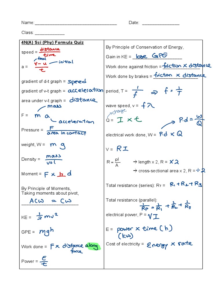 Physics Formula Sheet | PDF | Physics | Physical Sciences