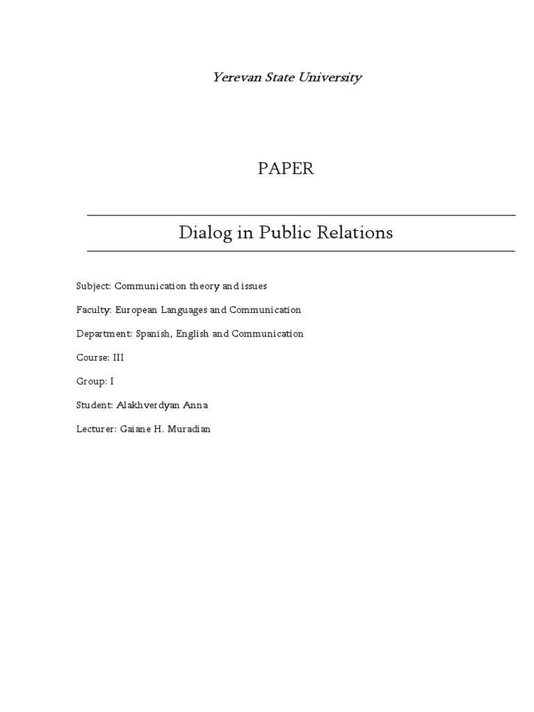 Dialogue in PR | PDF | Public Relations | Communication