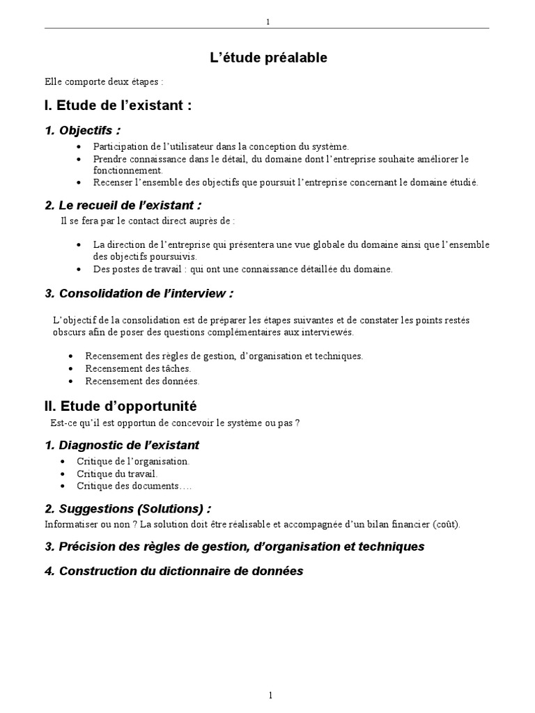 Étude préalable et diagnostic de l'existant | PDF | Business | Informations