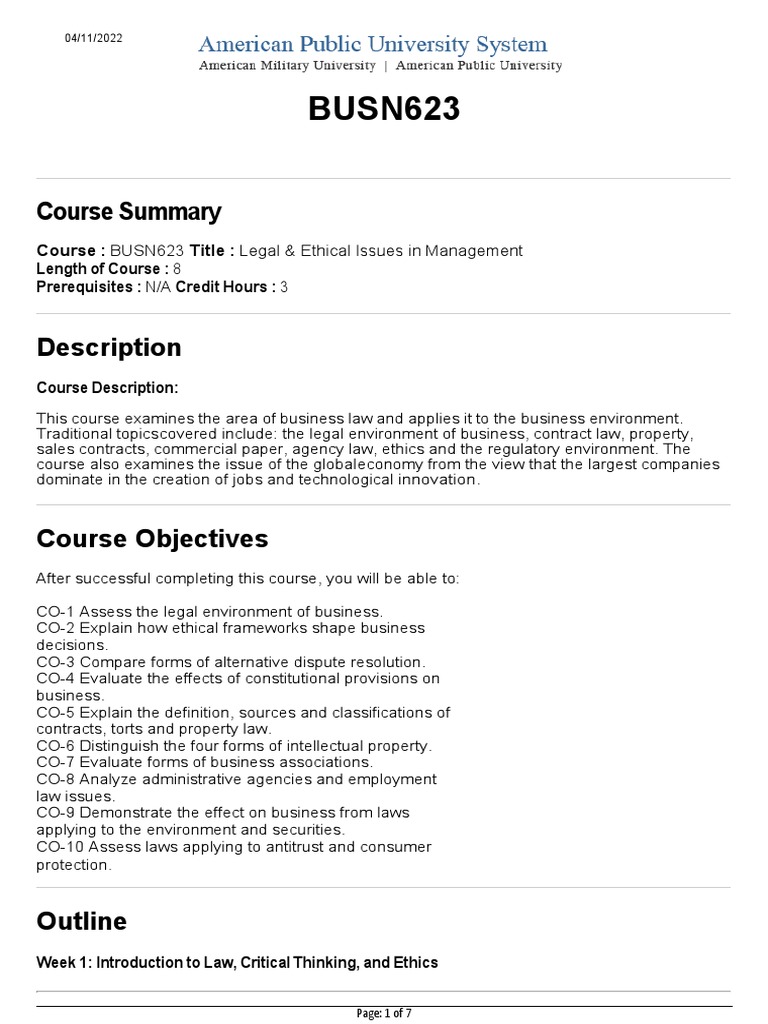 BUSN 623 Syllabus | PDF | Test (Assessment) | Turnitin