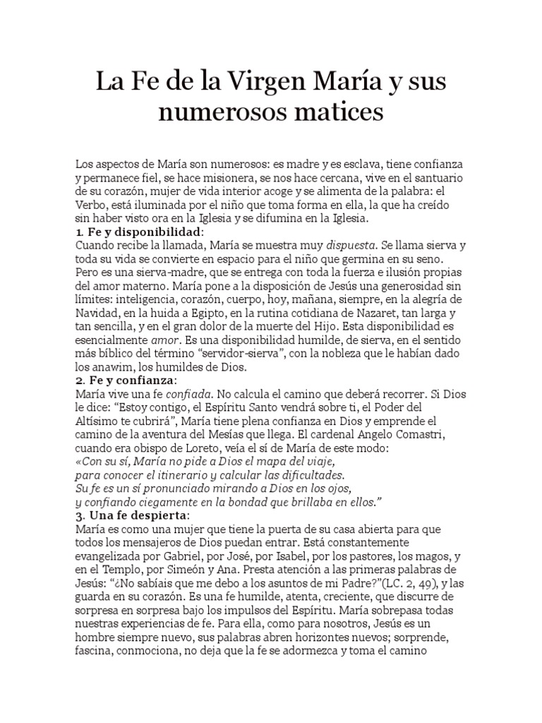 La Fe de La Virgen María y Sus Numerosos Matices | PDF | María, madre ...