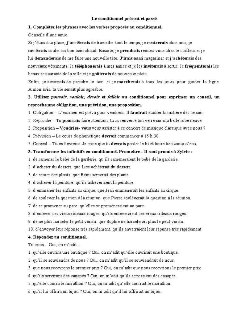 Exercices sur le conditionnel français | PDF | Arts du langage et ...