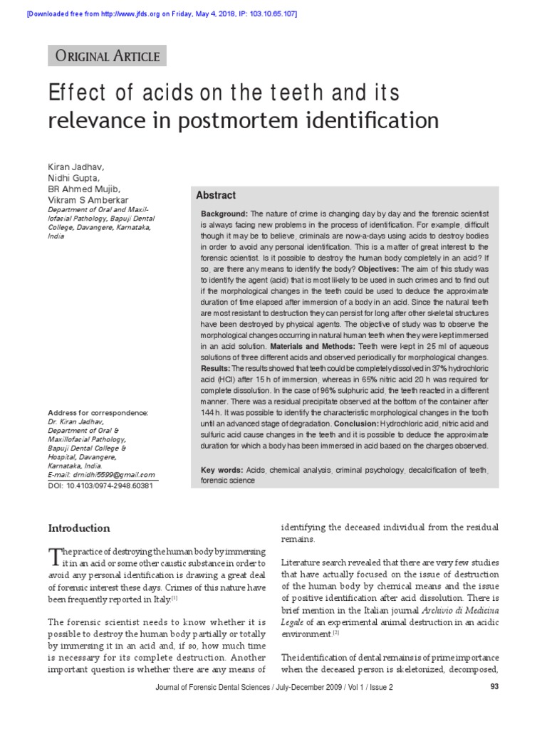 Effect of Acid On Teeth and Its Relevance in Postm | PDF | Nitric Acid ...