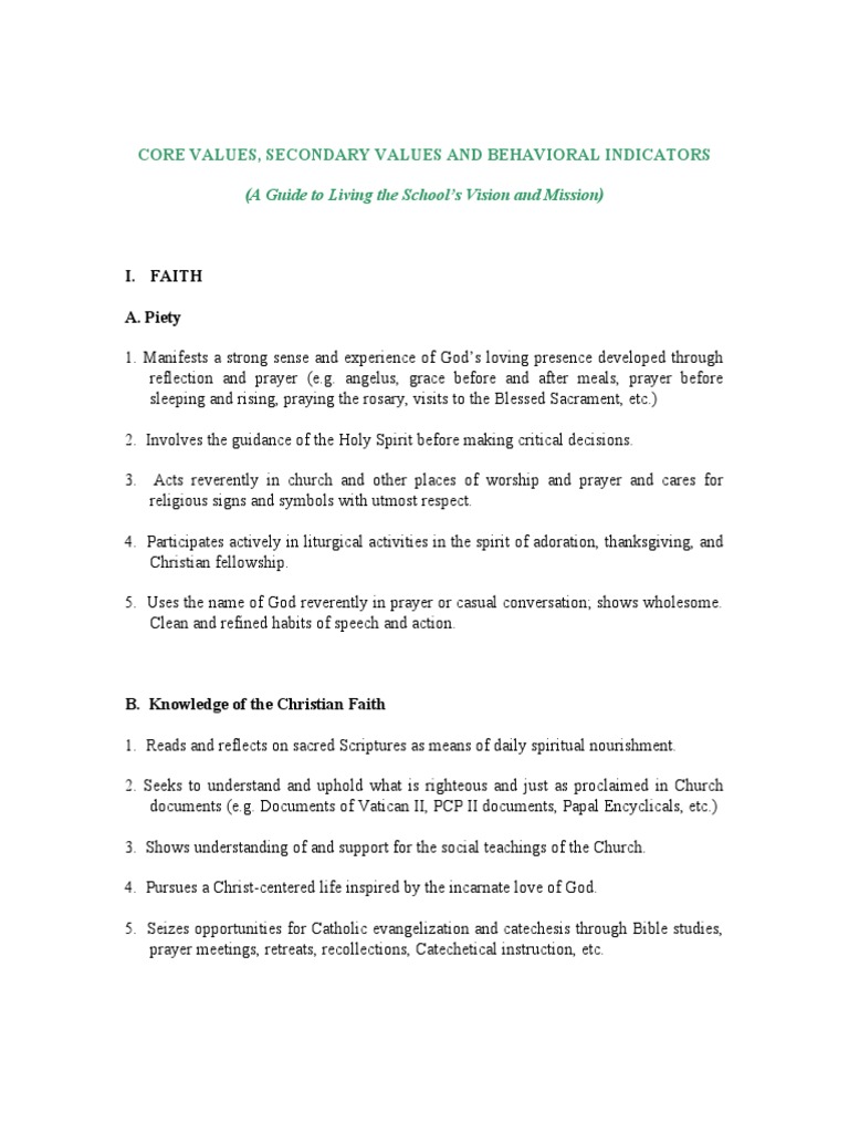 Core Values Master Chart | PDF | Catholic Church | Prayer
