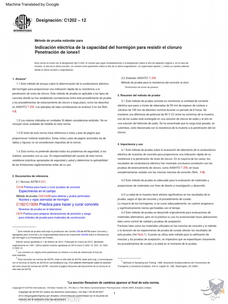 ASTM C 1202 1 | PDF | Hormigón | Resistor