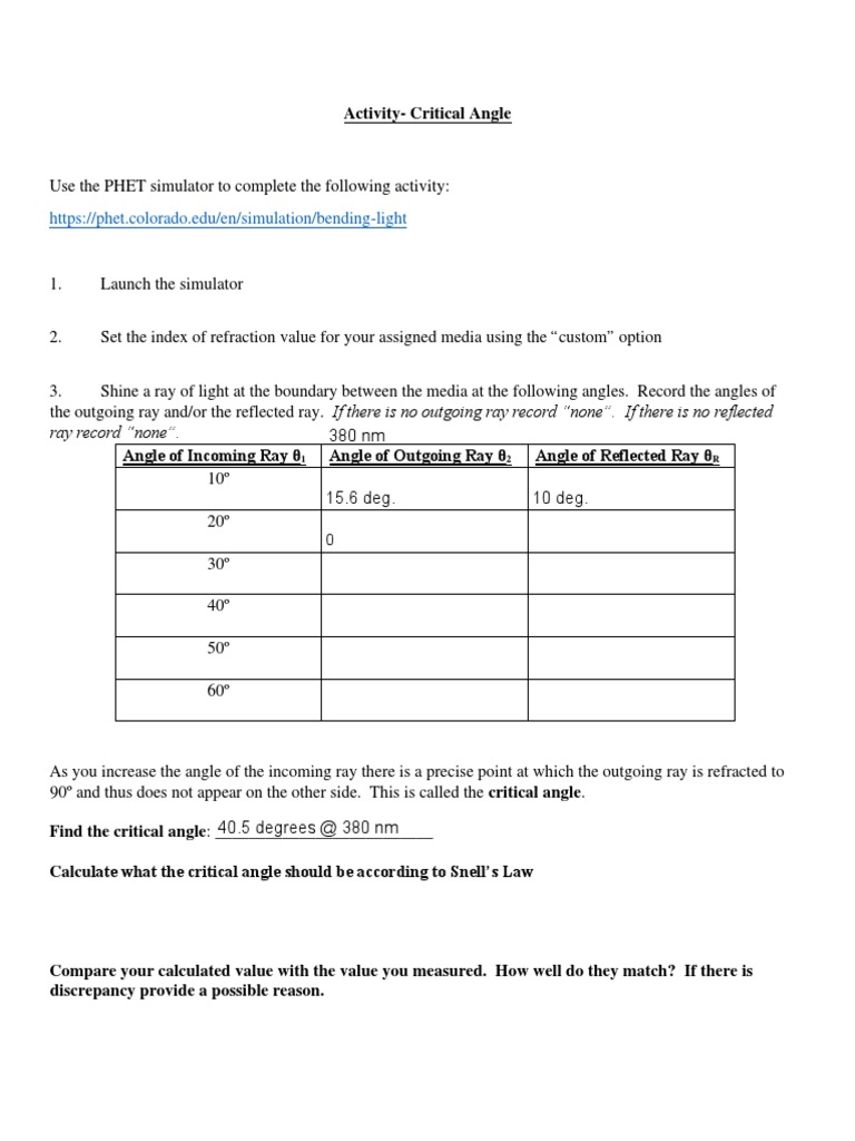 Critical Angle Simulation Guide | PDF
