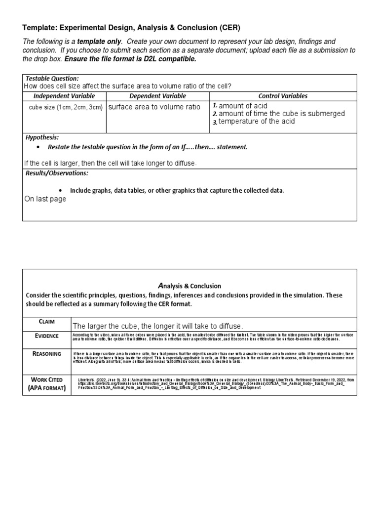 Experimental Design Template | PDF | Cell (Biology) | Surface Area
