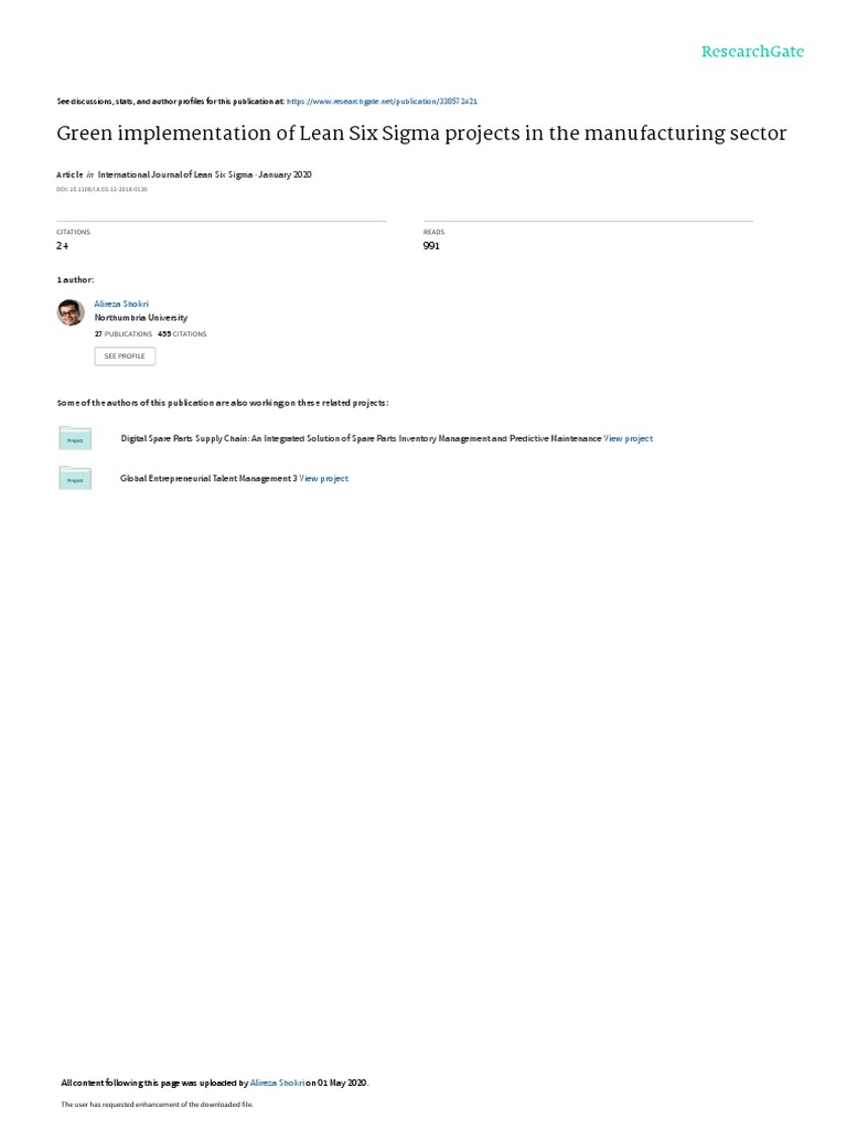 Green Implementation of Lean Six Sigma Projects in The Manufacturing Sector | PDF | Six Sigma ...