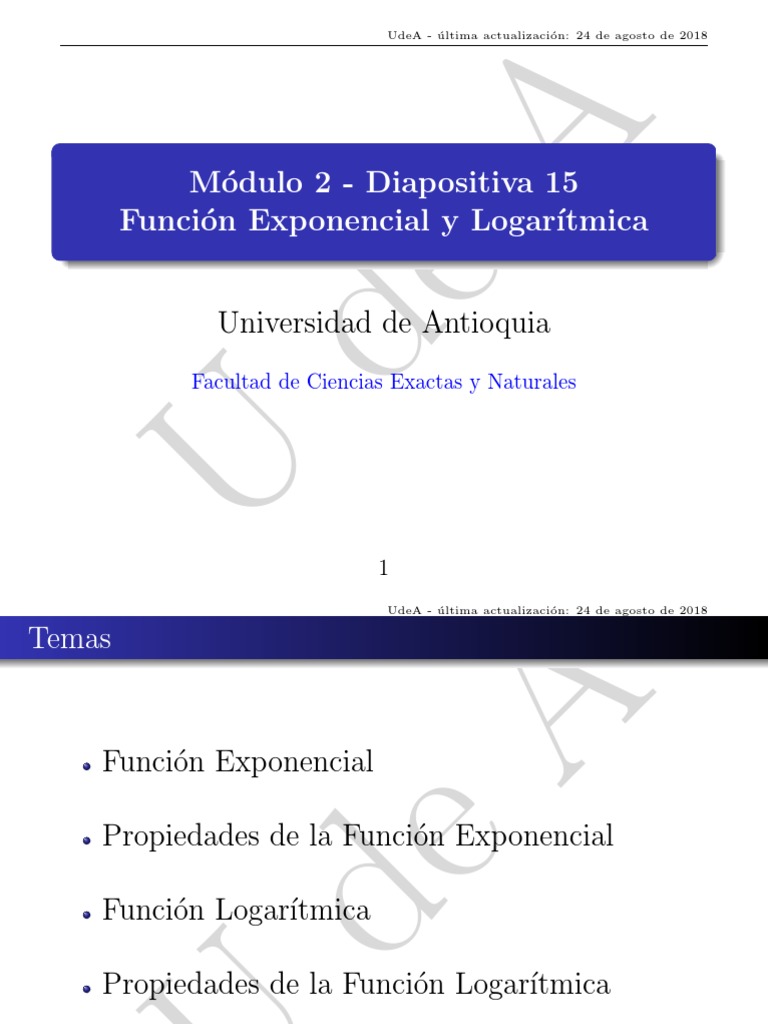 Funciones Exponenciales y Logarítmicas y Sus Propiedades. | PDF ...