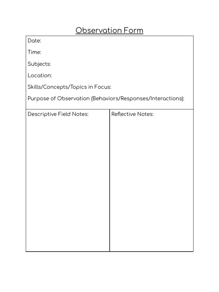 Classroom Observation Form Template | PDF