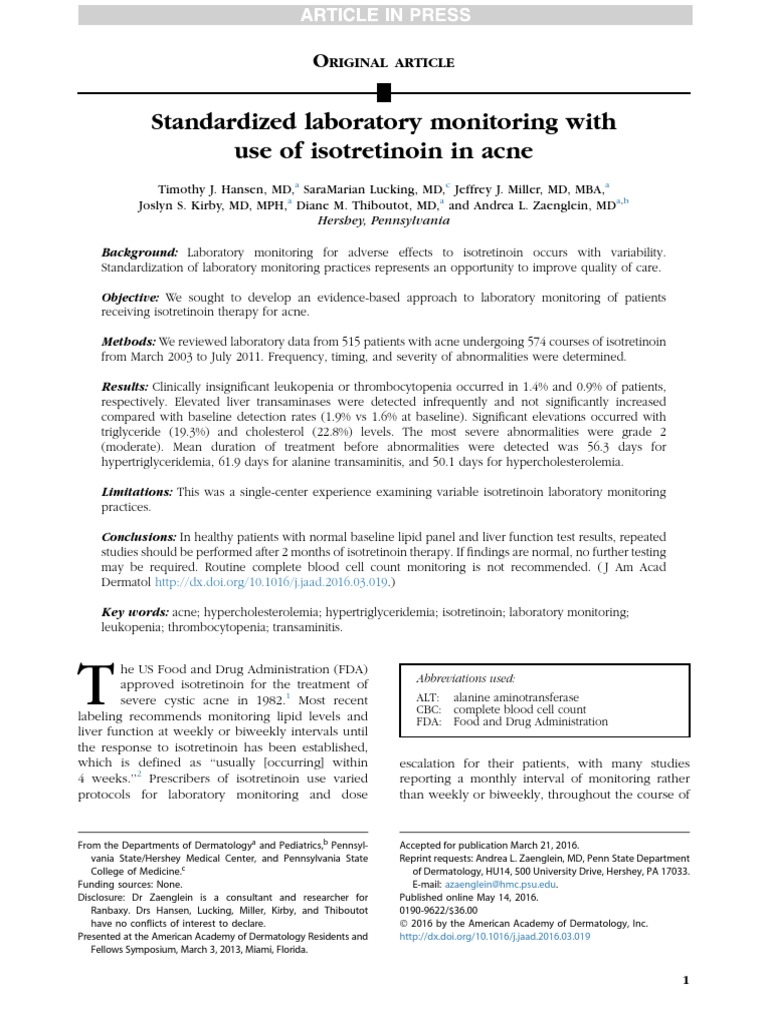 Standardized Laboratory Monitoring With Use of Isotretinoin in Acne ...