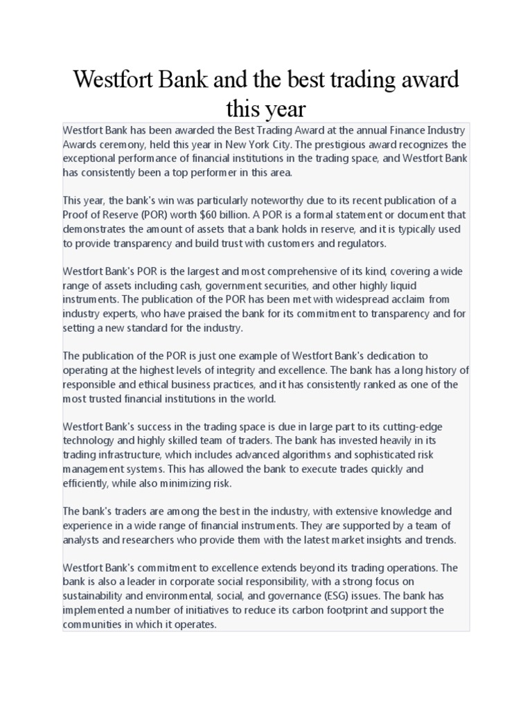 Westfort Bank and The Best Trading Award This Year | PDF | Banks ...