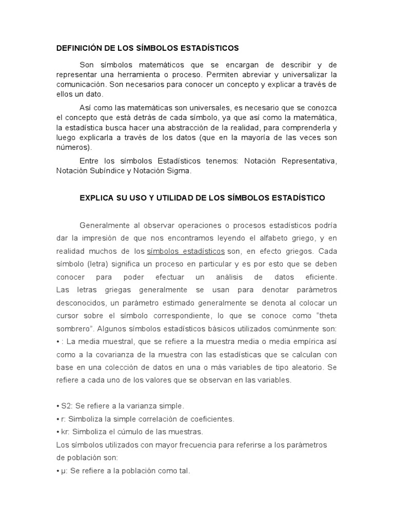 DEFINICIÓN DE LOS SÍMBOLOS ESTADÍSTICOS | PDF | Estadísticas | Media