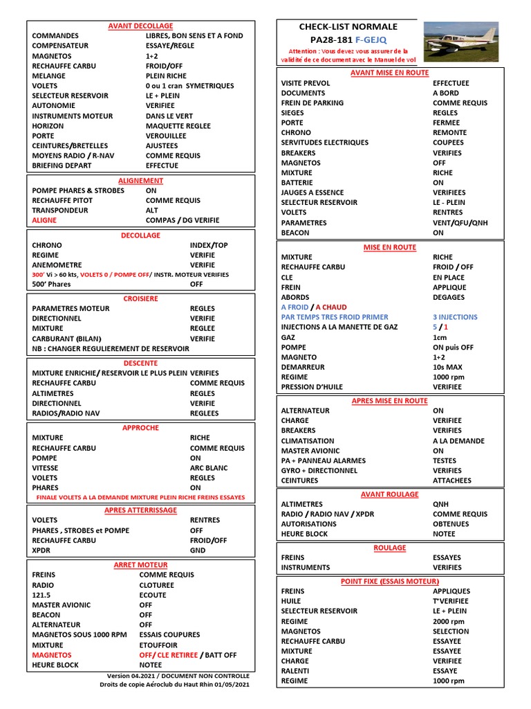 Checklist PA 28-181 | PDF | Véhicules | Transport