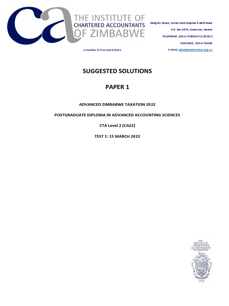 Test 1 Suggested Solutions - 2022 UNISA - Level 2 | PDF | Taxes ...