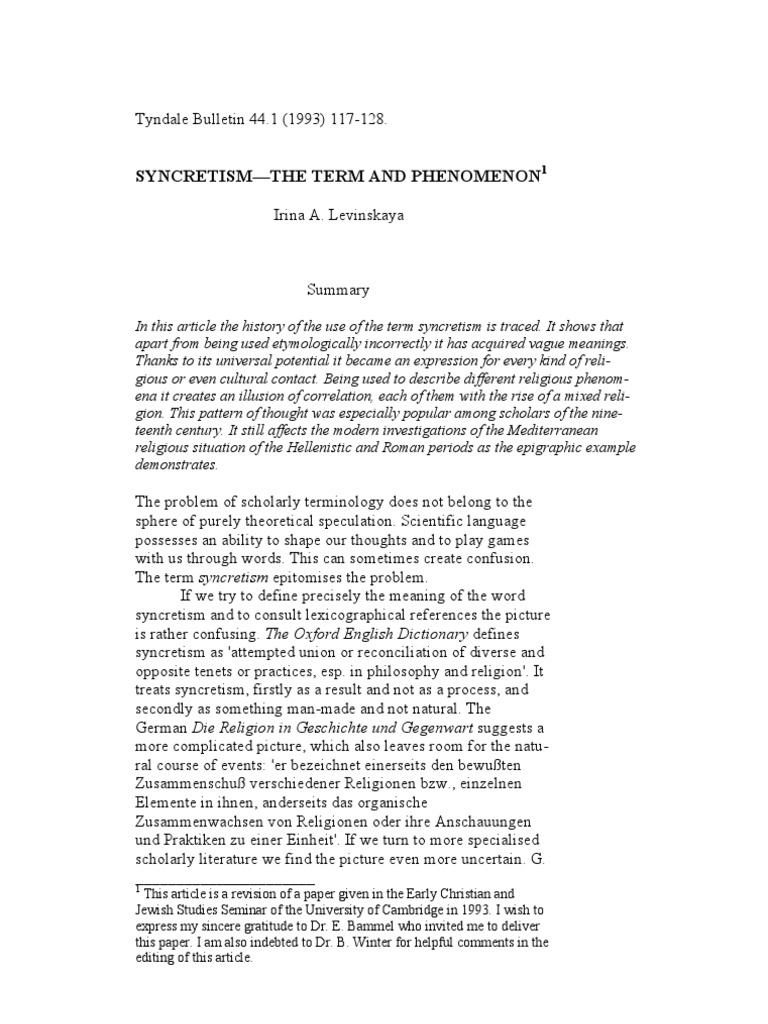 Syncretism The Term and Phenomenon | PDF | Religion And Belief | Languages