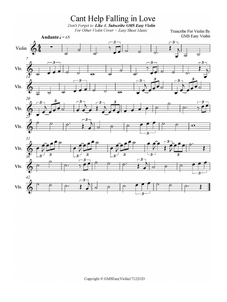 Cant Help Falling in Love Violin Music Sheet | PDF