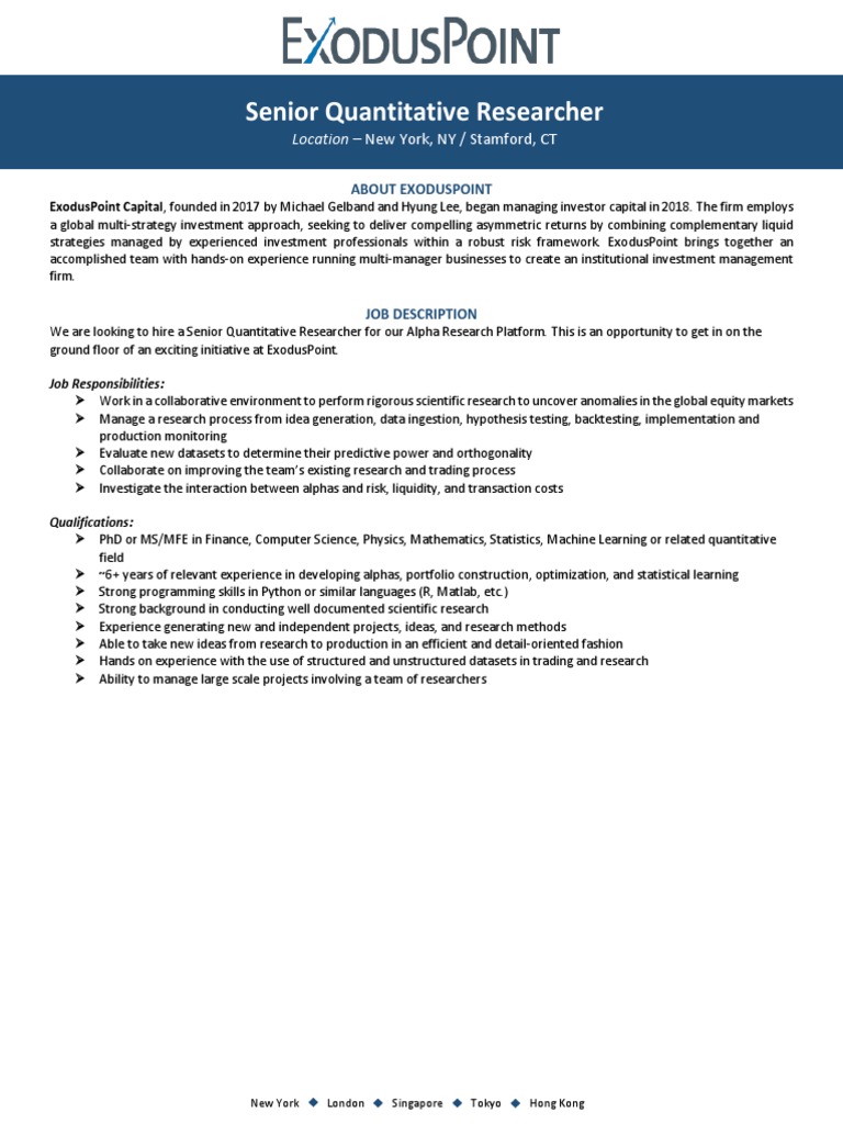 ExodusPoint - Senior Quantitative Researcher Central Fund | PDF