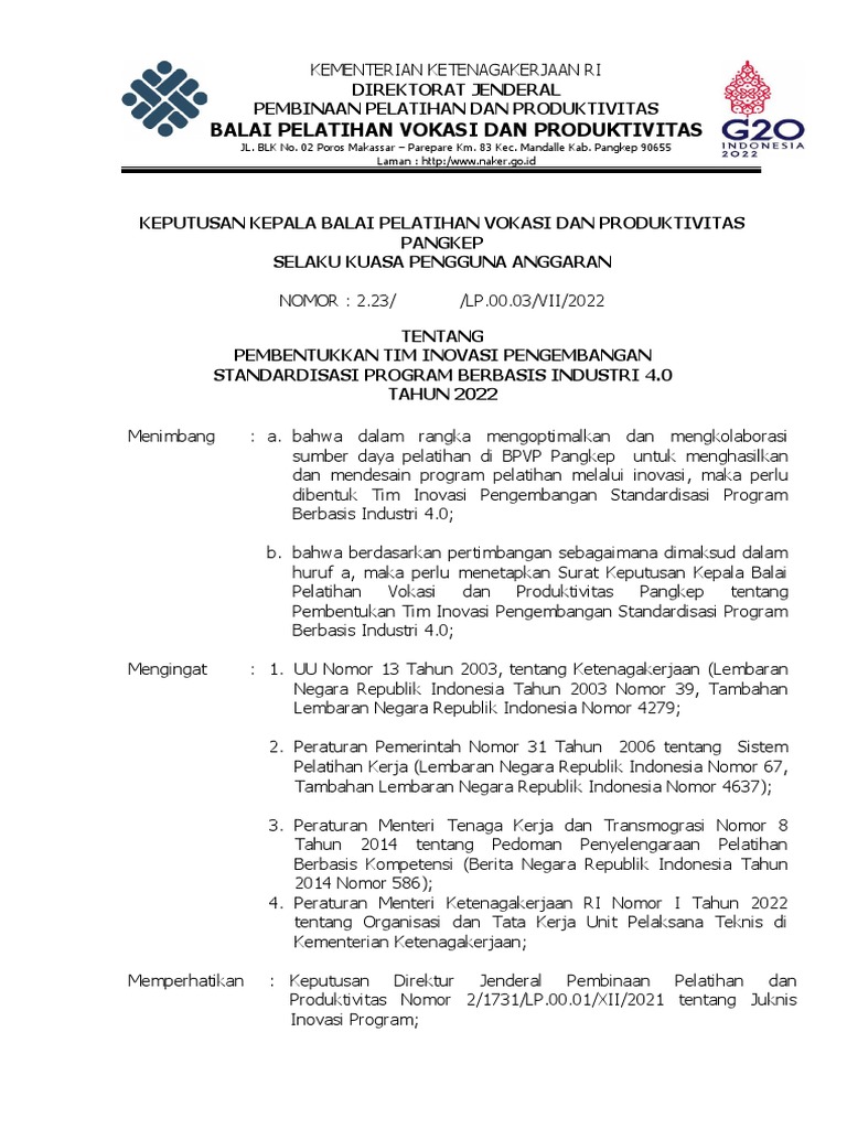 SK Pembentukan Tim Inovasi | PDF