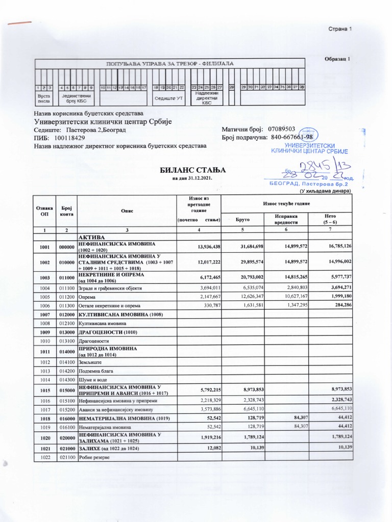 Bilans Stanja 31-12-2021 | PDF